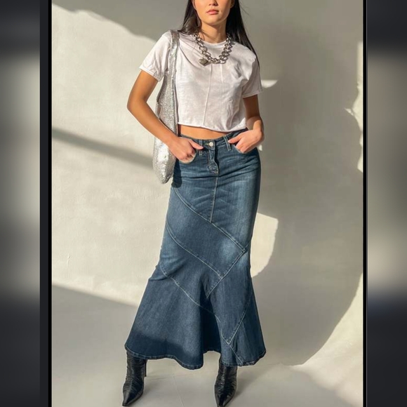 Dkny | Skirts | Vintage Y2k 9s Dkny Jean 2 Denim Long Maxi Skirt Boho ...